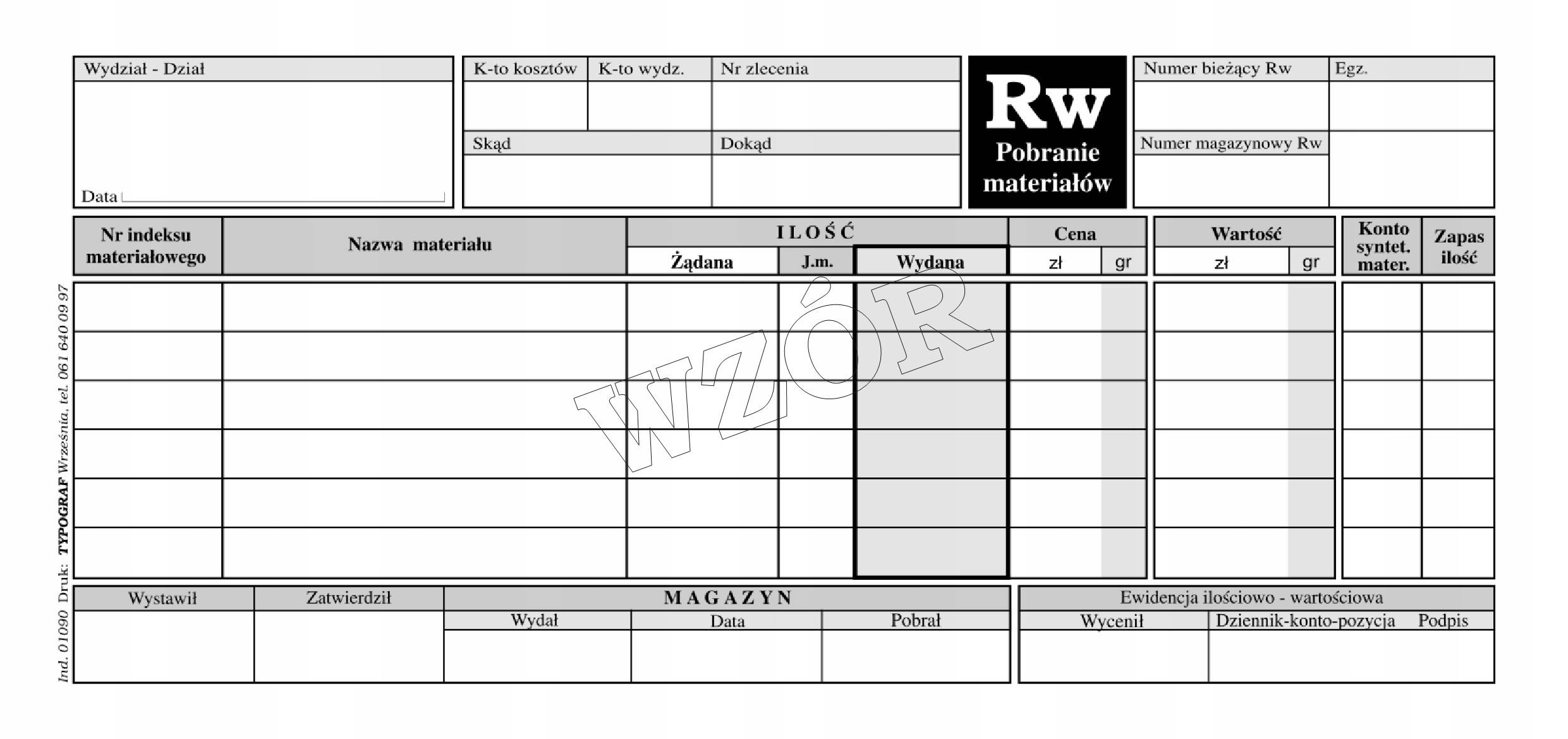 Druk RW 1/3 A4 1 pozycja Tyograf | Sklep Wysocki.com.pl