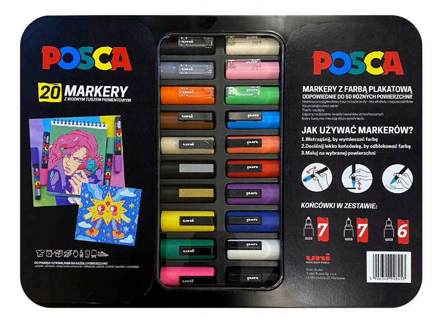 Marker Uni Posca zestaw 20 kolorówMetalowy Case | Sklep Wysocki.com.pl